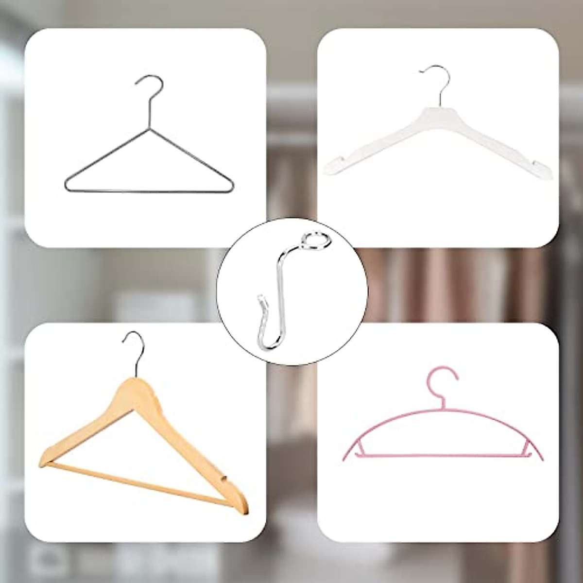 50 Pieces Clothes Hanger Connector Hooks Upgraded Metal Velvet Hanger Extender Hooks for Different Thickness Hangers, Organizer and Storage for Closet(Silver)