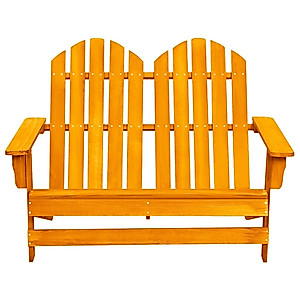Gecheer 2-Seater Patio Adirondack Chair Folding Fir Solid Wood Double Loveseat, with High Backrest Outdoor All Weather Orange Porch Chair for Backyard, Balcony, Poolside