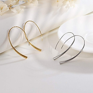 Open Hoop Earrings - Upside Down Threader Earrings, Surgical Titanium Steel Hypoallergenic (Silver)