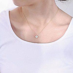 Hroevc Cubic Zirconia Solitaire Pendant Necklace for Women(Gold)