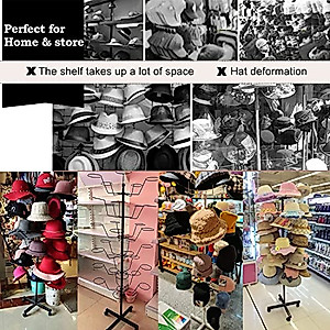 uyoyous 6-Tier Hats Display Rack Rotating Retail Hat Rack Stand 30 Hooks Adjustable Hat Headwear Rack with Wheels Metal Free Standing Hat Hanger Floor Standing Tower for Wig Cap Baseball Hats