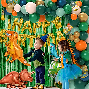 Dinosaur Birthday Decorations, 113pcs Dinosaur Party Decorations Include Dinosaur Balloons, Happy Birthday Balloons, Curtains for Dinosaur Themed Party Baby Shower Decorations Supplies Boys Kids