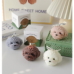 Teddy Dog Shaped Scented Candle,100G Cute Puppy Animal Aroma Soy Wax Decorative Novelty Candle for Table Photo Prop Birthday Gift,Prefect for Meditation Stress Relief Mood Boosting (White)