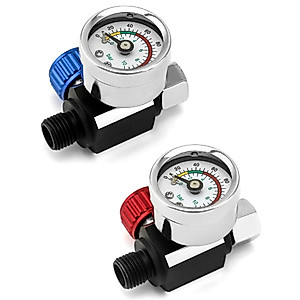 QWORK Air Pressure Regulator Kit, 1/4"-G Spray Paint Gun Air Adjusting Valve Regulator for Air Guns, Spray Guns and Air Tools, Airflow Regulator with Gauge and Adapter