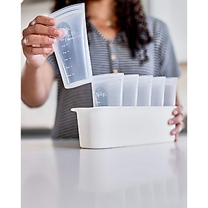 Zip Top Reusable 100% Silicone Breast Milk Storage Bags That Stand Up Stay Open and Zip Shut, Made in The USA - Set of 2 Bags