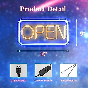 Hujemama Open Signs for Business, In operation16x9 Party Neon Light, USB Powered with ON/OFF Switch, Super Bright Open Neon Light Up Sign for Window Glass Door Shop Store Club Hotel