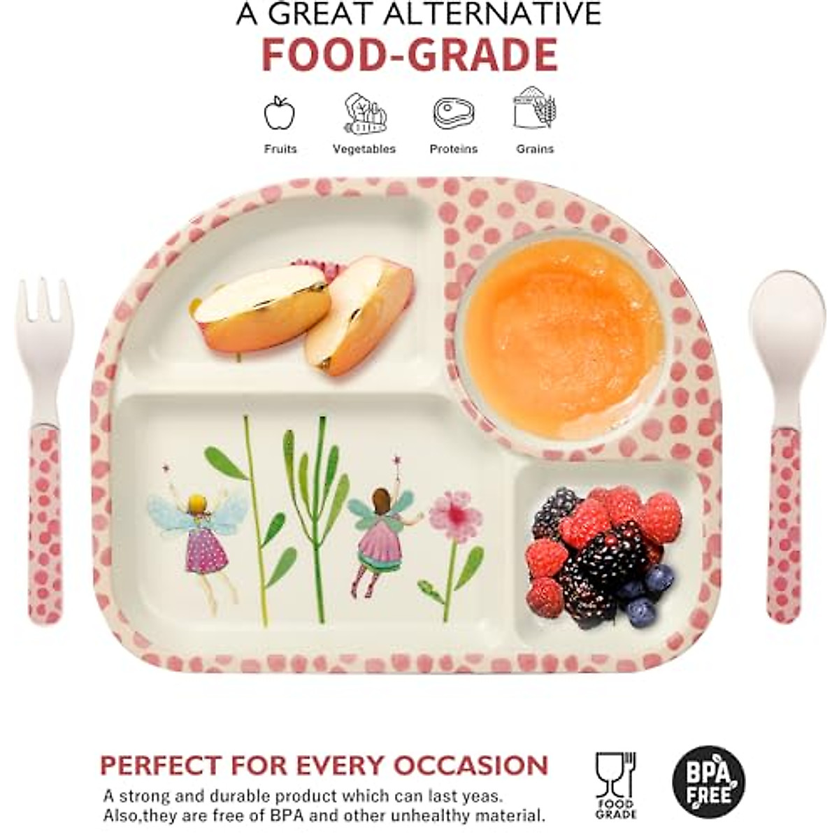 shopwithgreen 7Pcs/Set Bamboo Kids Dinnerware Set - Children Dishes - Food Plate Bowl Cup Spoon Fork Set Dishware, Cartoon Tableware, Dishwasher Safe Kids Healthy Mealtime, BPA Free