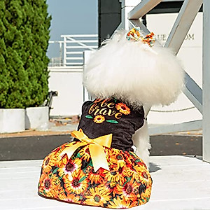 CuteBone Sunflower Dog Dress Velvet for Small Dogs Girl Puppy Dresses Yellow Dog Clothes CVA06XS-D