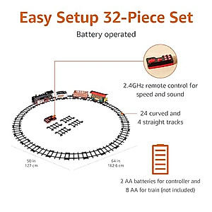 Amazon Basics Remote Control Steam Engine Hobby Train Set with Tender and Gondola and Caboose Smoking, working light and realistic sounds Age 3 or up Perfect for Kids, Multicolor