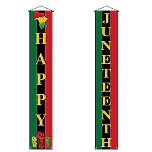 Pudodo Happy Juneteenth Porch Banner Black Liberation African American Independence Day Freedom Front Door Wall Sign Party Decoration