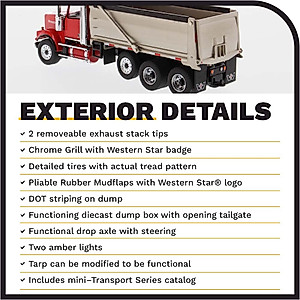 Diecast Masters Western Star 4900 SFFA with Lift Axle Silver Plated Dump | Real Dump Truck Specifications | 1:50 Scale Model Semi Trucks | Diecast Model by Diecast Masters 71067