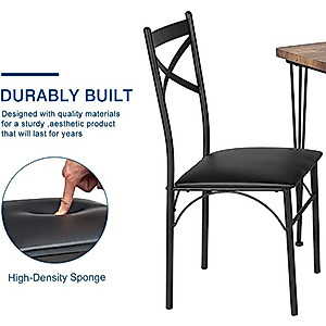 VECELO Room Table Chairs Ideal for Home Kitchen Dinette Breakfast Nook, Dining Set for 4, Black