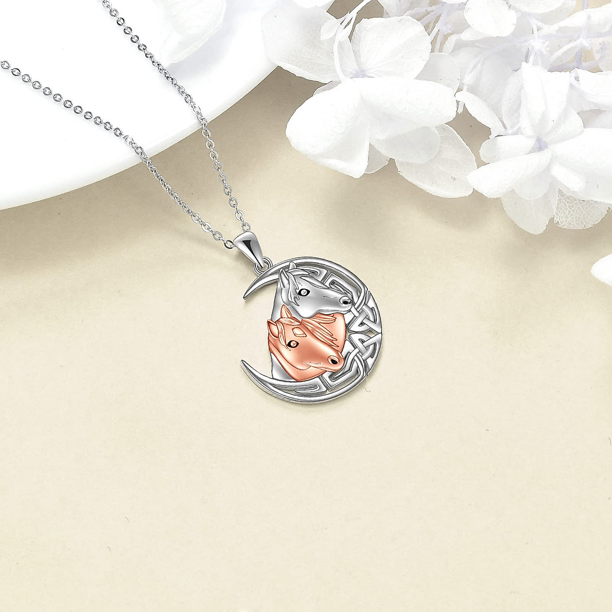 VONALA Horse Necklace 925 Sterling Silver Crescent Moon Pendant Necklaces Animal Jewelry Gifts for Women