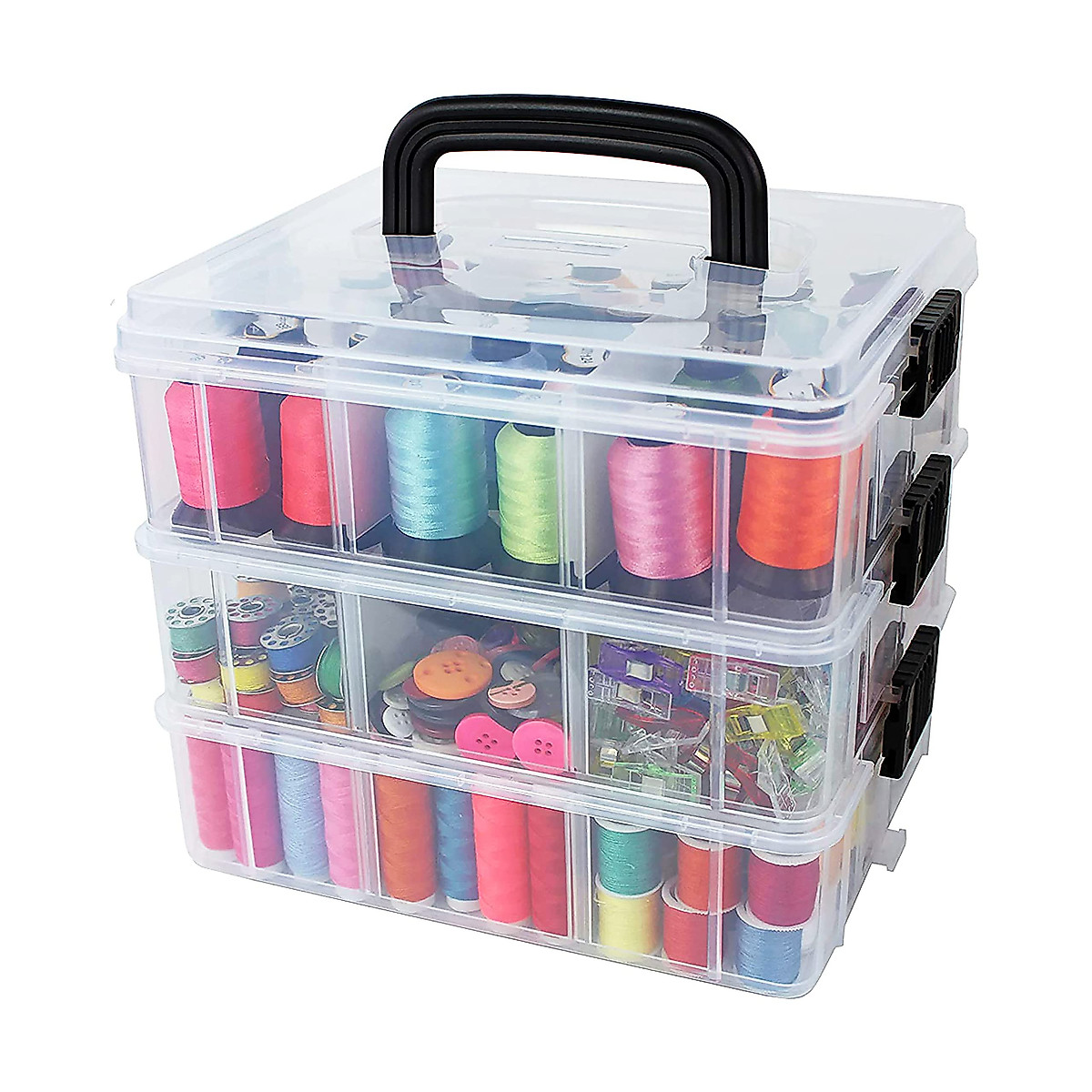 Bins & Things Stackable Storage Container Bundle with 18 & 40 Adjustable Compartments - Clear - Craft Storage/Craft Organizers and Storage - Bead Organizer Boxes/Art Supply Organizers