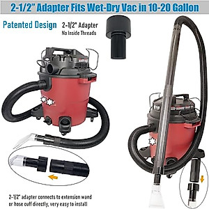 Happy Tree Universal Fits All Shop Vacs Clear Extraction Accessory Nozzle with 1-1/4" &1-7/8" & 2-1/2" Adapters for Auto Detailing, Shop Vac Extractor Attachment for 1-26 Gallon Wet Vacuum Cleaners