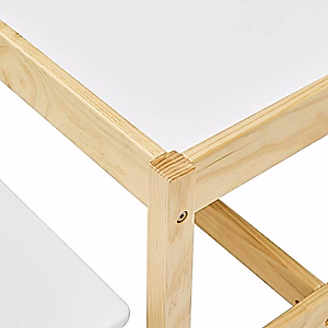 MUSEHOMEINC Kids Activity Table and Bench Set,Drawing and Painting Table for Study,Arts,Craft and Dining.3 in 1 Todder Play Table and Chair Set,Wooden Playroom and Learning Furniture