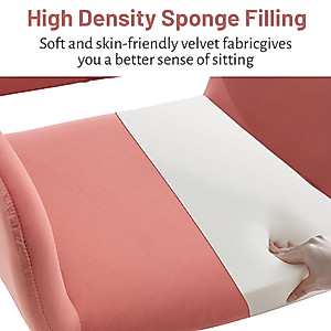 KCC Small Modern Dining Room Arm Chairs 1 Piece, Mid-Century Upholstered Velvet Side Seat Club Guest with Metal Tube Legs for Kitchen, Living Room, Rose