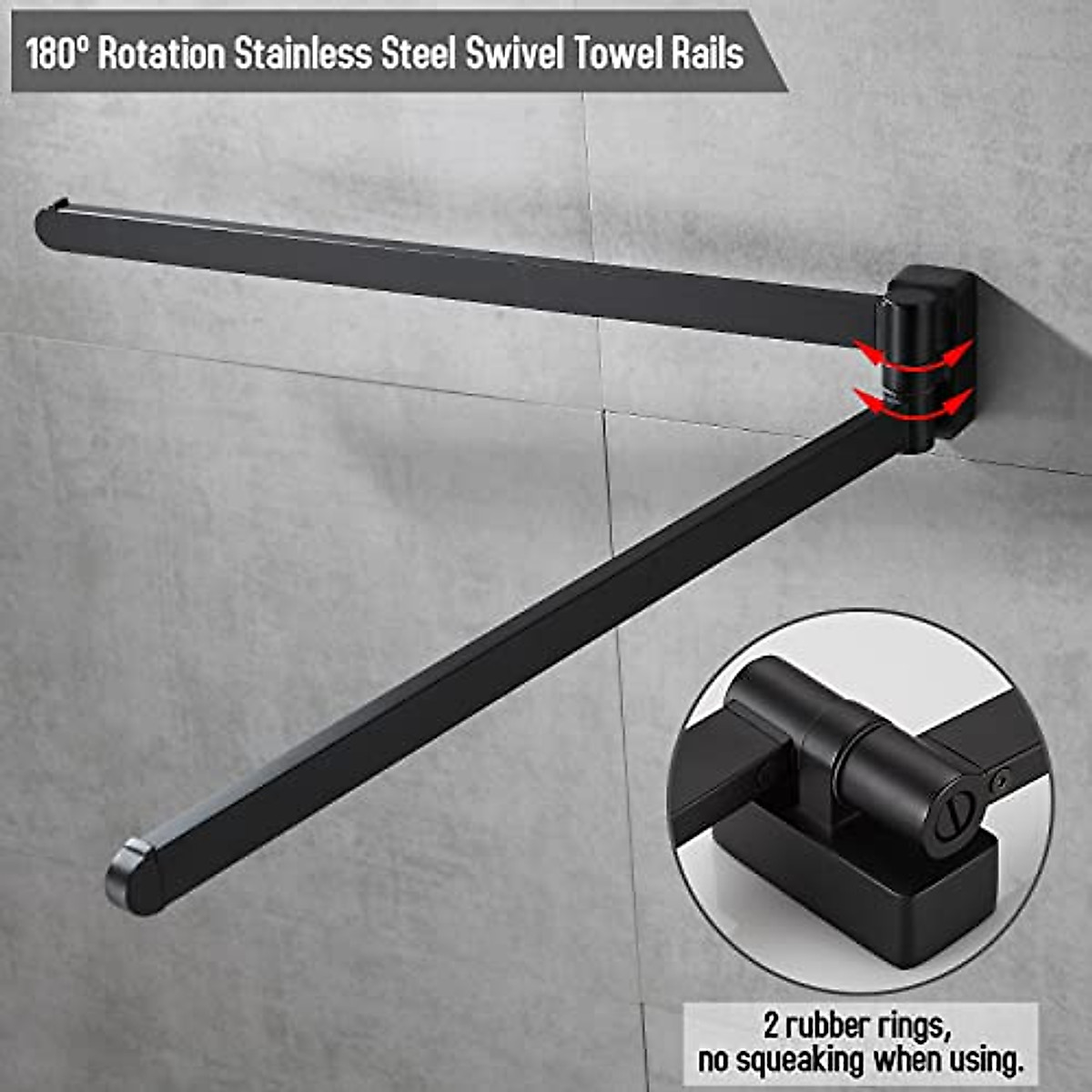 BGL Swivel Towel Rack Black Swivel Towel bar Movable Double Towel Rails Matt Rubber Black Bathroom Accessories