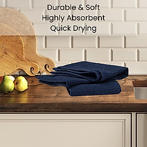 Linen Hub 12 Pack Kitchen Dish Towels 100% Cotton 16x26 Absorbent Durable Washable, Tea Towels, Dish Cloths, Bar Towels, Cleaning Towels, Kitchen Towels with Hanging Loop, Navy Blue