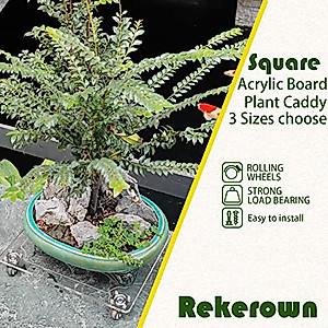 Rekerown 10"x14" Heavy Duty Acrylic Plant Stand with Wheels, Square Plexiglass Plant Caddy on Wheels - Outdoor Flower Pot Rack on Rollers - Indoor Dolly Holder Rolling Tray Coaster, Transparent 1PC