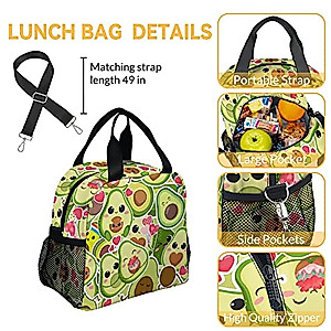 PAKKITOP Avocado Backpack with Lunch Box and Pencil Case Set, 3 in 1 Matching Kids Girls Boys Green Backpacks Combo, Cute School Bookbag and Pencil Case Bundle