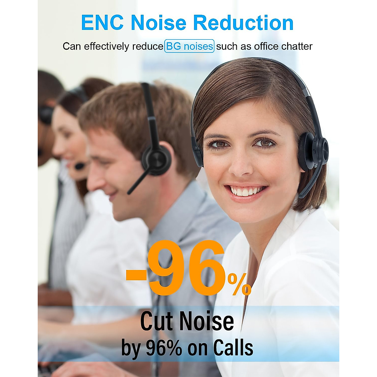 MONODEAL Trucker Bluetooth Headset, Wireless Headset with Microphone ENC Noise Cancelling & Mute Button, 30H Talk Time, Bluetooth 5.2 Headphones for Work, Office, Call Center