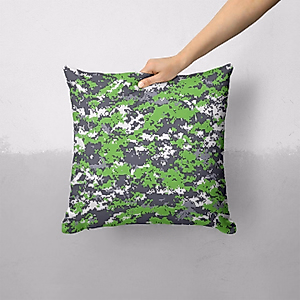 iiRov Lime Green and White Digital Camouflage - Custom Decorative Home Decor Indoor or Outdoor Throw Pillow Cover for Sofa, Bed or Couch Cushion (Pillow CASE Cover ONLY)