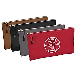 Klein Tools 5141 Zipper Tool Bag, Canvas Zipper Bag, Tool Pouch, Tool Bag, Utility Bag, Bank Deposit Bag, 12.5 x 7-Inch, Brown/Black/Gray/Red 4-Pack