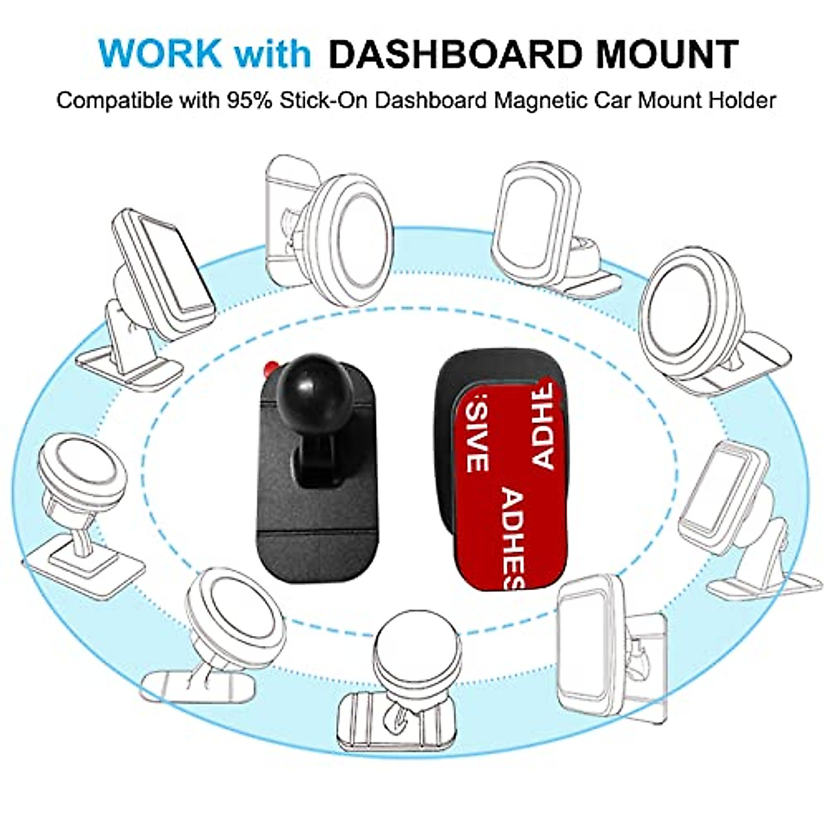 PKYAA Sticky Adhesive for Car Mount, Adhesive Replacement Pads for Dashboard Magnetic Phone Holder, 6 Pcs Double-Sided Sticker Pads Compatible with Stick-on Magnetic Car Mount Base