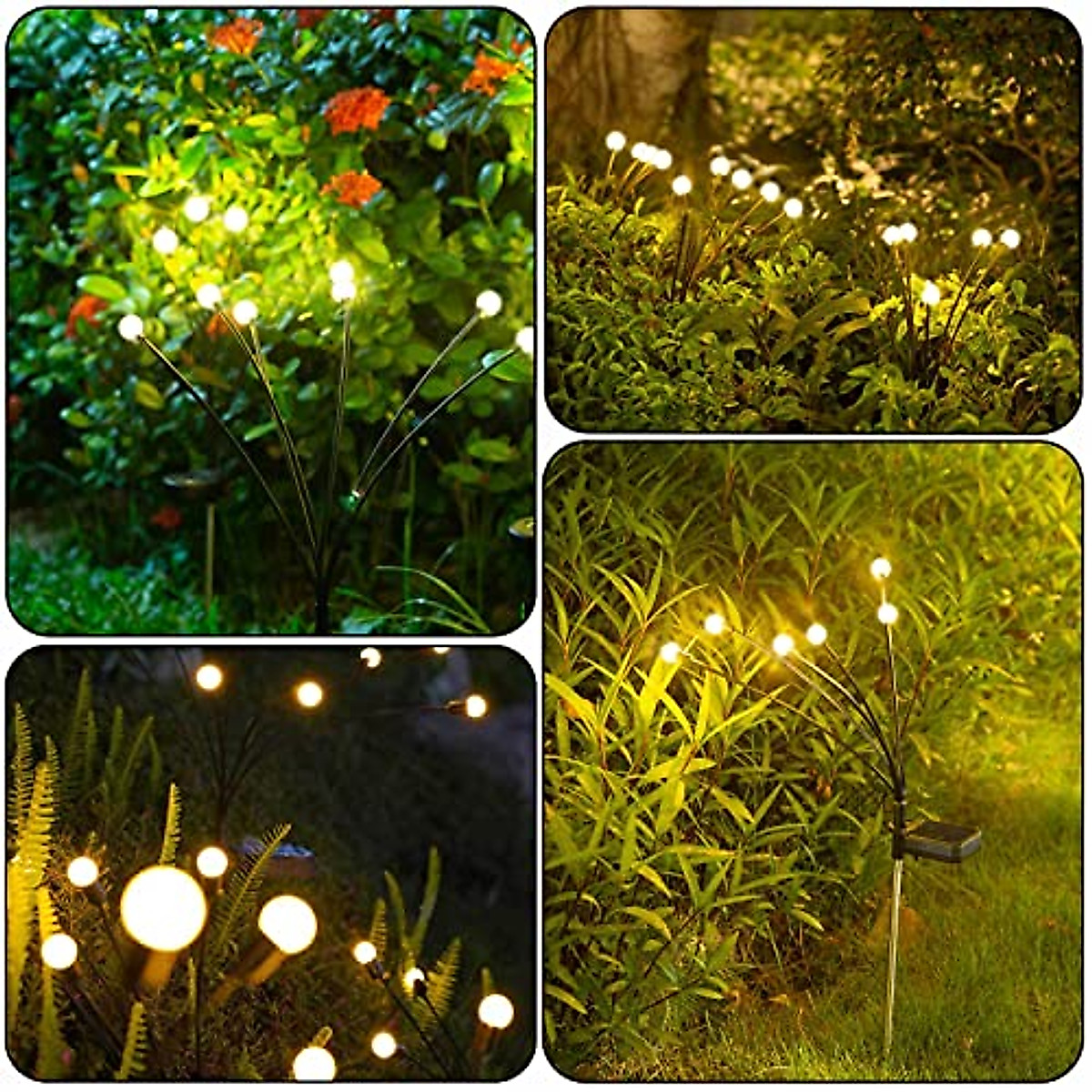 valktech Solar Garden Firefly Lights Solar Swaying Light, Sway by Wind, Solar Outdoor Lights, Yard Patio Pathway Decoration, High Flexibility Iron Wire & Heavy Bulb Base, Warm White(4 Pack)