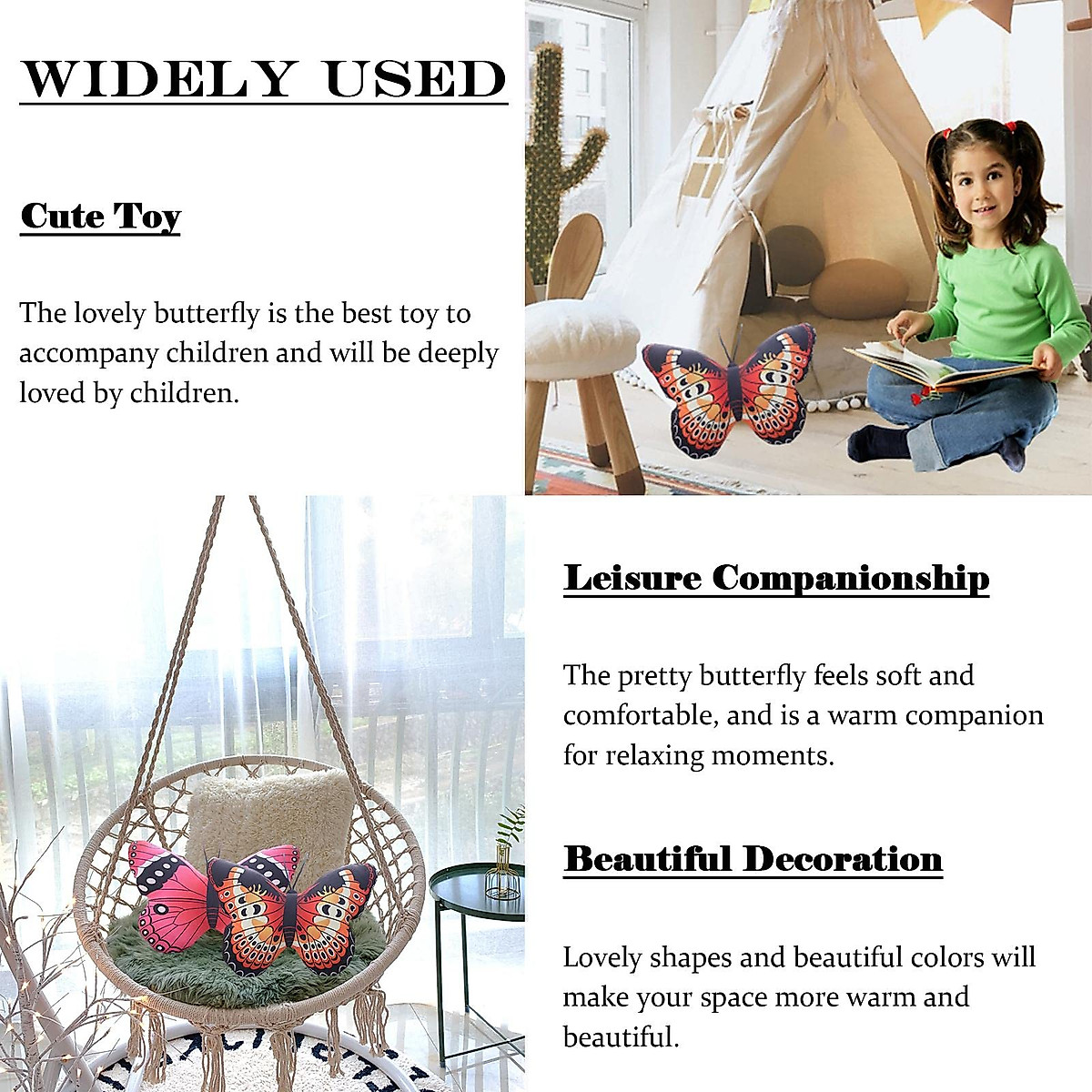 zhidiloveyou Butterfly Stuffed Animal Plush Butterfly Pillow Kawaii Toy (16×12 inch, Pink)