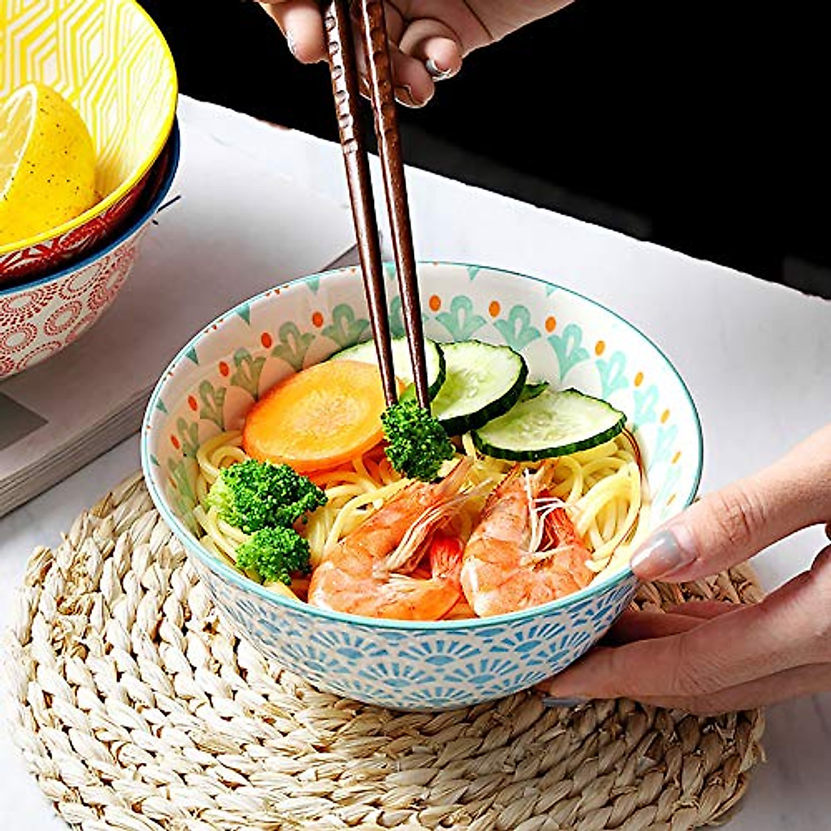 Farielyn-X 6 Pack 24 Ounce Premium Porcelain Bowls Set - Great Cereal Bowls, Salad, Rice, Pasta or Soup Bowls - Large Capacity - Microwavable Ceramic Bowls - Heat and Cold Resistant Porcelain