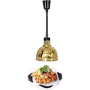 LINKANRUO Hanging Food Heat Lamp Food Warmer Lamp with 250W Lamp 60-180cm Length Buffet Food Heat Preservation Chandelier 250mm Lampshade Food Warmer Lamps(Gold)