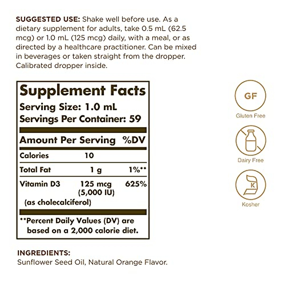 Solgar Liquid Vitamin D3 125 mcg (5,000 IU) - 2 fl oz, Pack of 2 - Natural Orange Flavor - Helps Maintain Healthy Bones & Teeth - Immune System Support - Gluten & Dairy Free - 118 Total Servings