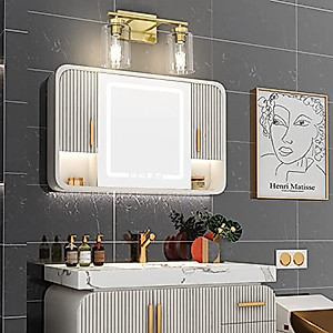 Bathroom Light Fixtures,Brushed Brass Vanity Light, Gold Wall Sconces Lighting, Modern Bath Wall Mounted Lights with Glass Shade, Gold Wall Sconce for Living Room, Bedroom, Hallway(Exclude Bulb)