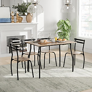 Giantex 5-Piece Dining Table Set, Modern Rectangular Dining Table & 4 Armless Chairs with Metal Frame, Kitchen Dining Room Furniture Set for 4, Space-Saving Dinette Set for Breakfast Nook, Natural