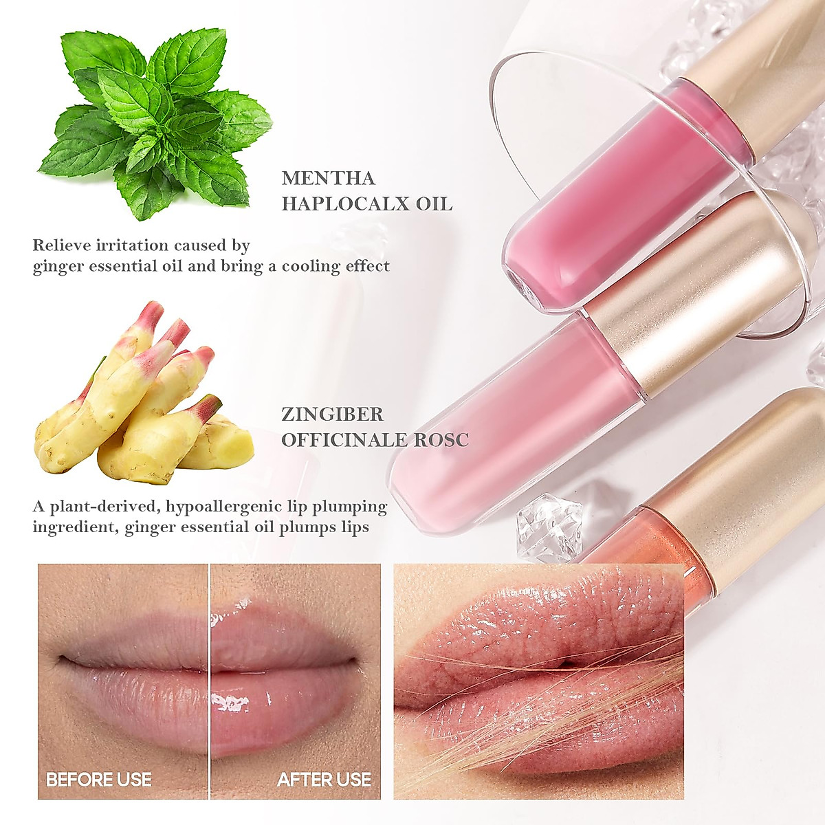 KISSIO Plumping Lip gloss,Shimmer and Cool,Make Lips Plump and Moisturizing,Lip Gloss contains Peppermint and Beeswax,Cruelty Free,0.19 oz. (03#Lakeside)