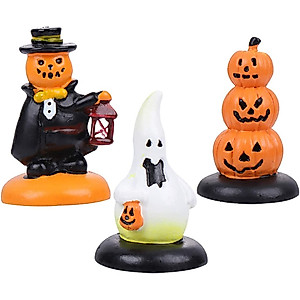 WINOMO 3Pcs Halloween Pumpkin Figurine Decorations,Halloween Pumpkin & Ghost Statue for Halloween Christmas Birthday Decor