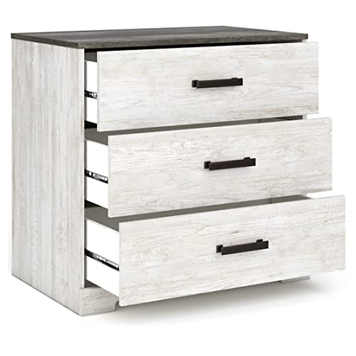 Signature Design by Ashley Shawburn Rustic 3 Drawer Chest of Drawers, White & Gray