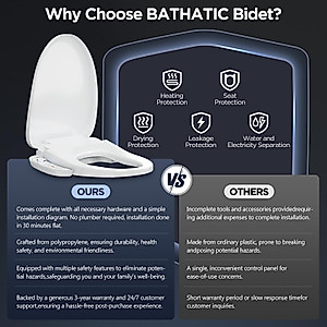 Electric Bidet Toilet Seat with Wireless Remote - Elongated Heated Bidet Toilet Seat - Bidet Warm Water with Dryer - Luxury Bidet Toilet Seat with Soft-Closing - LED Nightlight - Self-Clean Nozzle