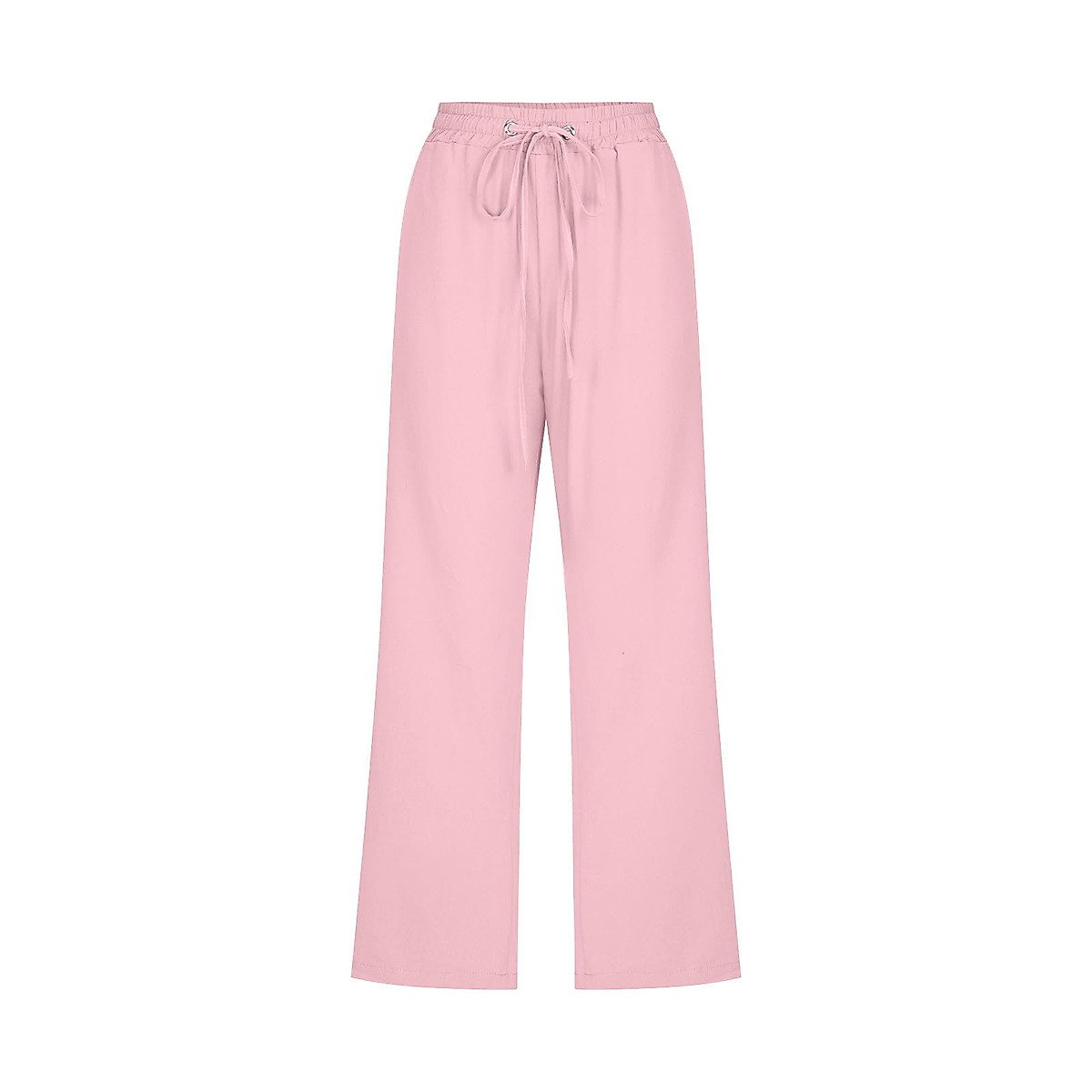 Pants Women Women's Summer Beach Pants Drawstring Elastic Waist Solid Trousers Slacks Cotton Linen Capri Pants Plus Size Relaxed Fit Pink XL