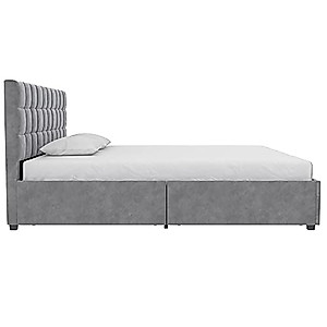 CosmoLiving by Cosmopolitan Serena Upholstered Bed with Drawers, Bedroom Storage, King, Light Gray Velvet