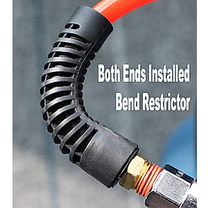 YOTOO Reinforced Polyurethane Air Hose 1/4" Inner Diameter by 100' Long, Flexible, Heavy Duty Air Compressor Hose with Bend Restrictor, 1/4" Swivel Industrial Quick Coupler and Plug, Red