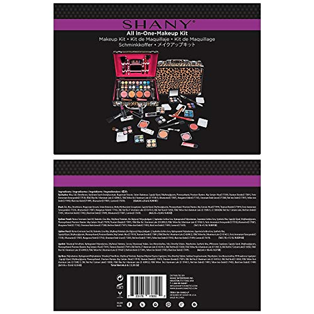 SHANY Carry All Makeup Train Case with Pro Makeup Set, Makeup Brushes, Lipsticks, Eye Shadows, Blushes, and more - Leopard