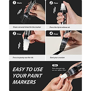 Graffiti Markers - 3 Pack Black Paint Marker Pens, Permanent Oil Based Paint Markers with Fine, Medium, Jumbo Replace Tips, Great on Plastic, Stone, Glass, and Metal