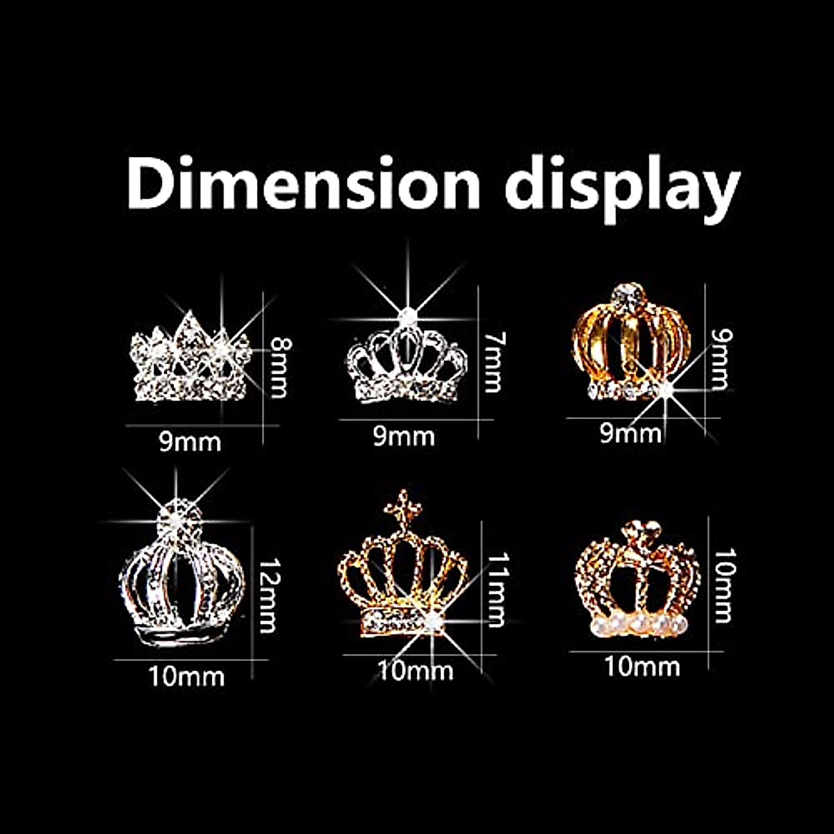 JERCLITY 30 Pieces 3D Gold and Silver Crown Nail Charms for Nails Nail Crown Charms Crown Diamonds for Women Nail Art Nail 3D Charms Crown Charms Studs for Nails Crown Nail Jewels for Acrylic Nails