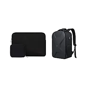 MOSISO Neoprene Sleeve Bag with Small Case Compatible with 13-13.3 inch Laptop & 15.6-16 inch Waterproof Hardshell Laptop Backpack with USB Charging Port, Black