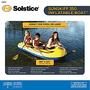 Solstice Inflatable Boat Rafts 3 Person for Adults & Kids Comes W/ Pole Oar Holders Cushioned Comfortable Base Grab Line 8 Ft Size Sunskiff Kits Dinghy Air Floor Yellow