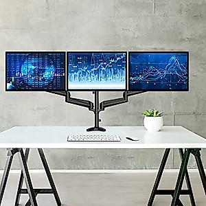 HUANUO Triple Monitor Stand - 3 Monitor Mount with Gas Spring Monitor Arm Fit Three 17 to 32 inch Flat/Curved LCD Computer Screens with Clamp, Grommet Kit, Black