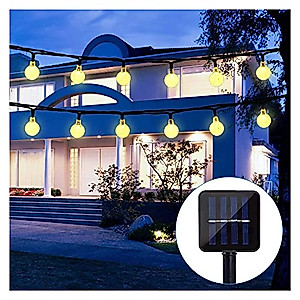 FOVKP Solar String Lights 50 LED Outdoor String Lights Garden Crystal Ball Decorative Lights Waterproof Indoor Fairy Lights for Home, Garden, Patio, Party, Yard, Christmas- Warm White